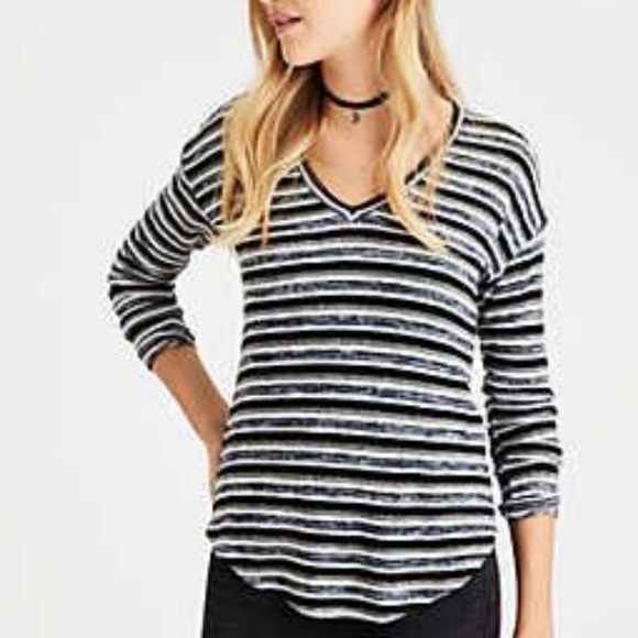 American Eagle Outfitters | Tops | American Eagle Soft Sexy Plush Stripe Vneck Top | Poshmark